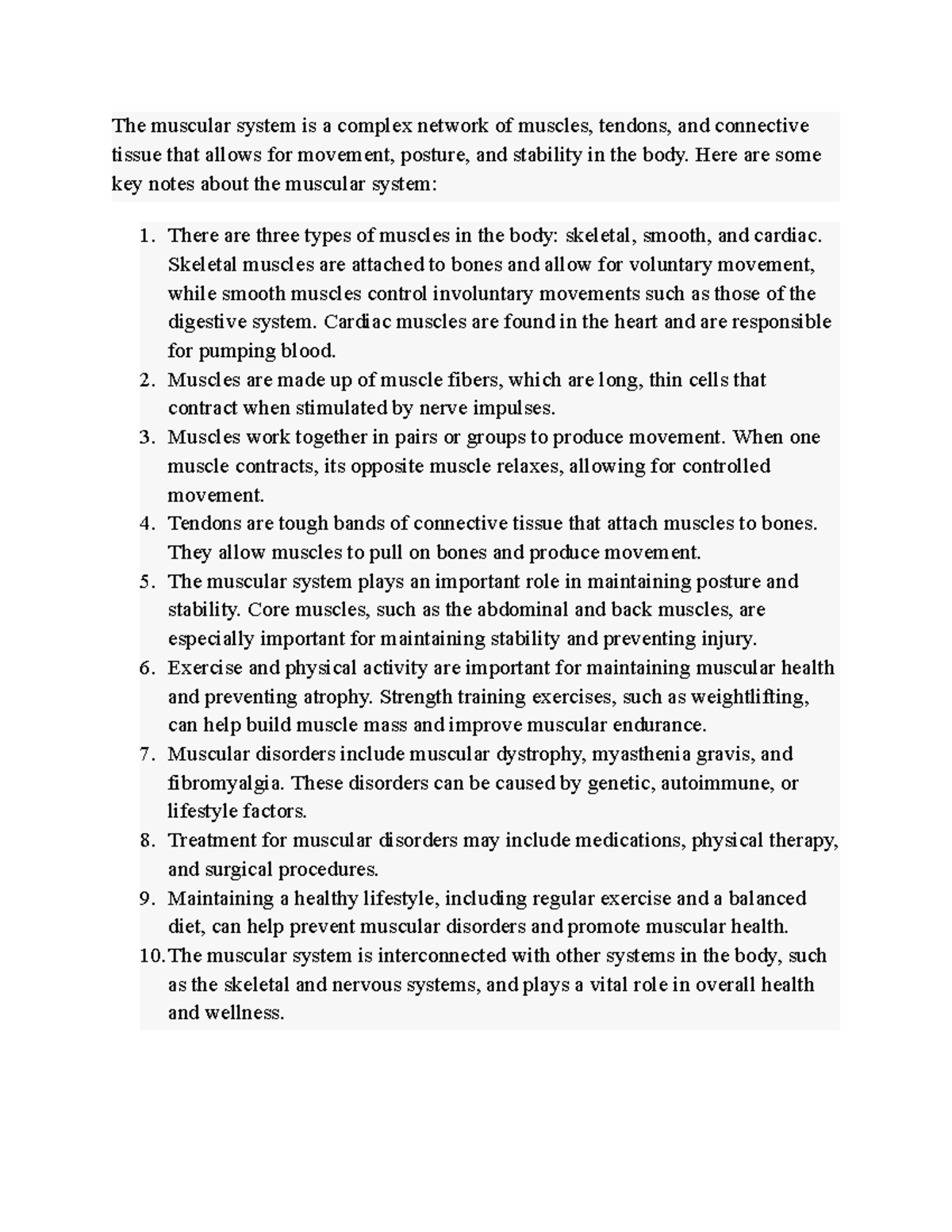 Notes on the Muscular System - The muscular system is a complex network ...