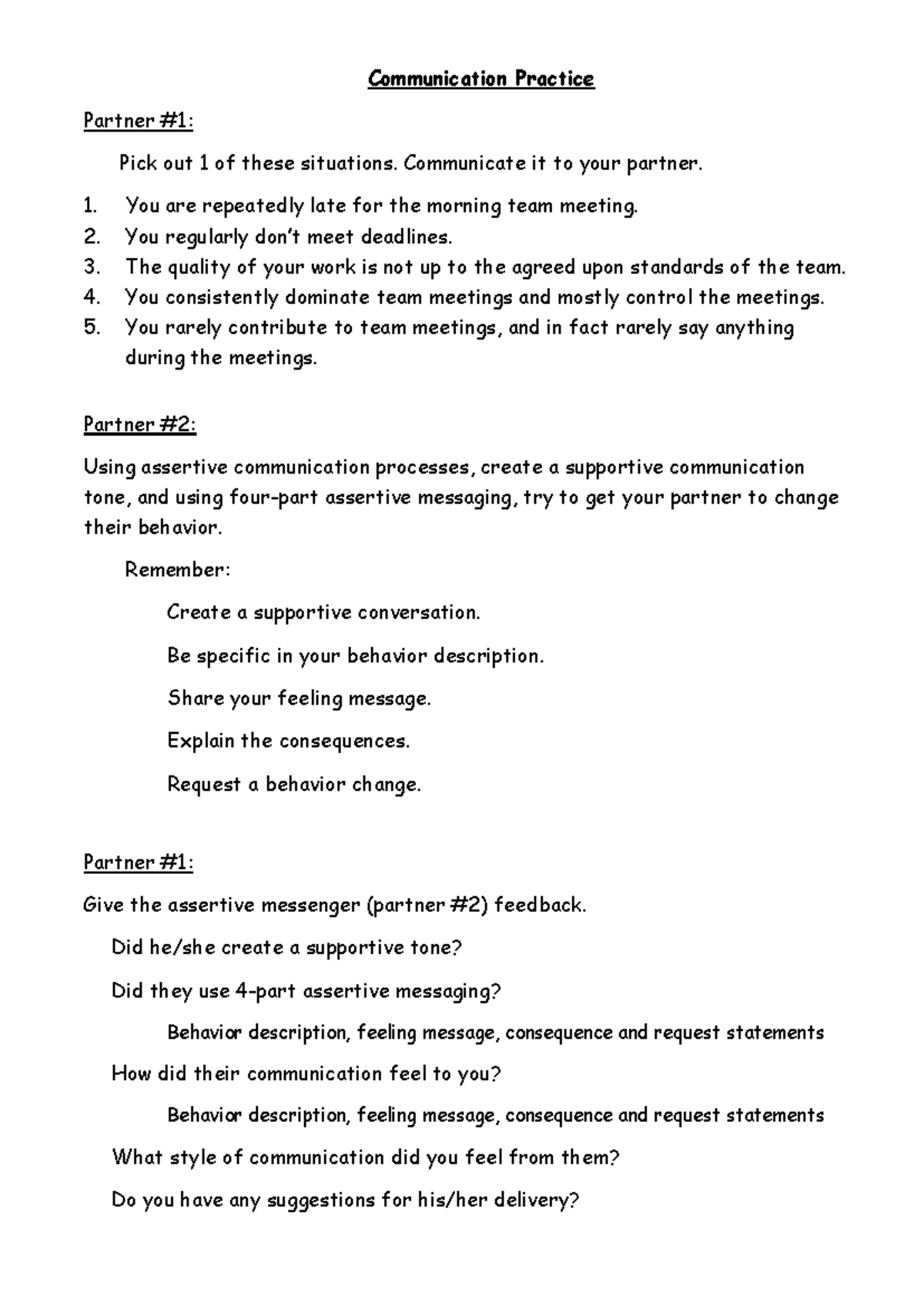 Communication Practice Exercise - Communication Practice Partner #1 ...