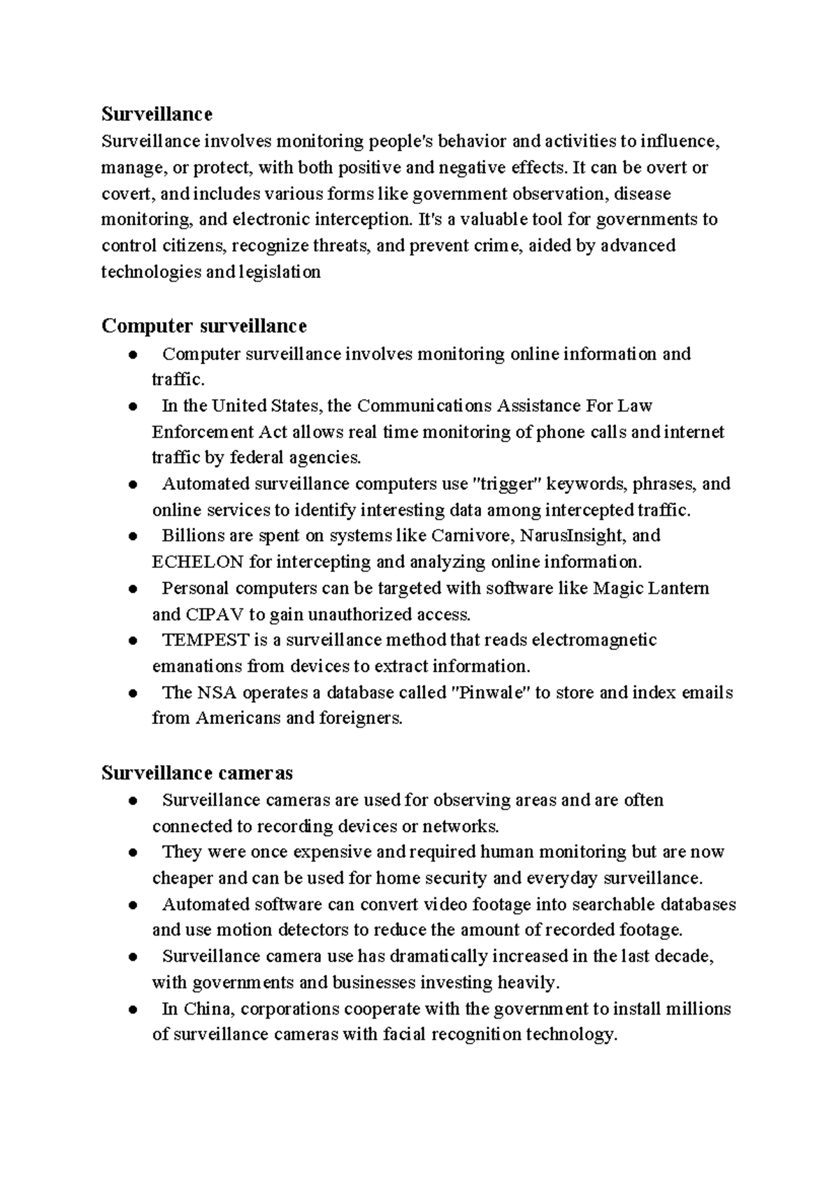 Surveillance - these are notes of Cyber surveilance - Surveillance ...