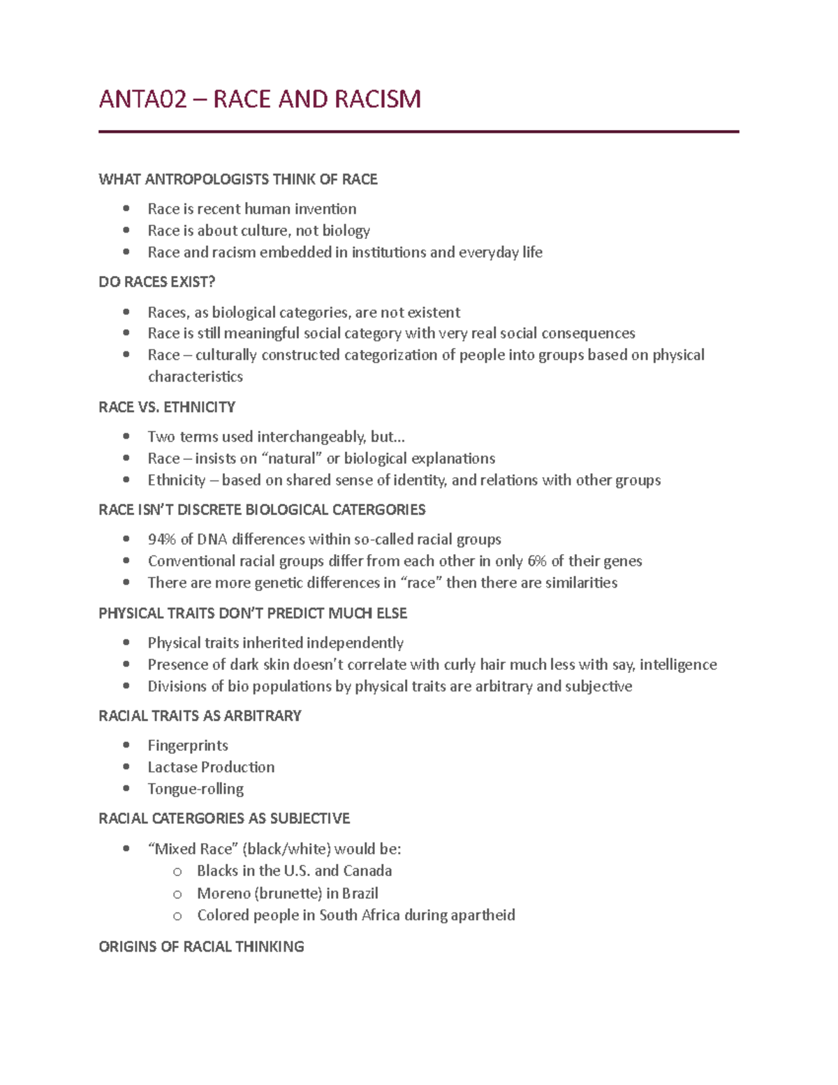 ANTA02 – RACE AND Racism - ANTA02 RACE AND RACISM WHAT ANTROPOLOGISTS ...