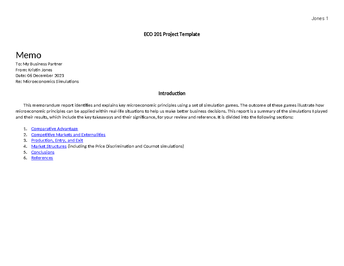 ECO 201 Project Template (6) - ECO 201 Project Template Memo To: My ...