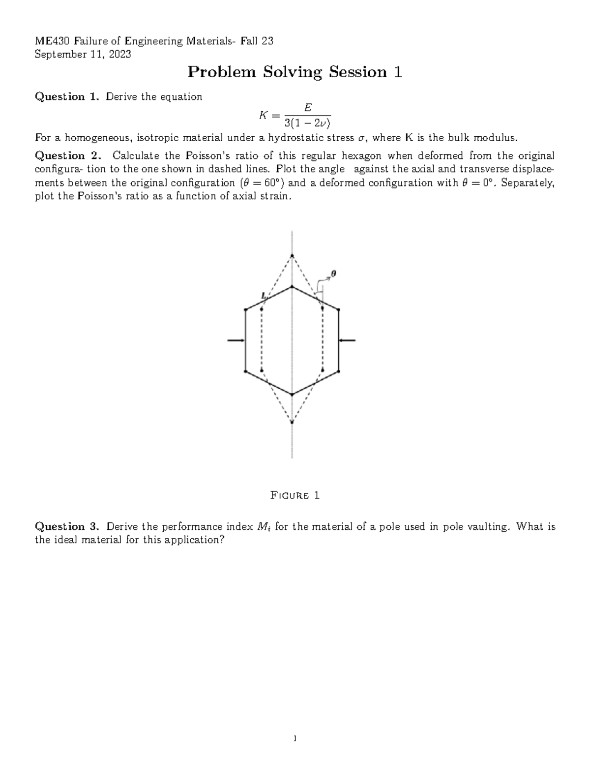 Problem session 1 - ME430 Failure of Engineering Materials- Fall 23 September 11, 2023 Problem ...
