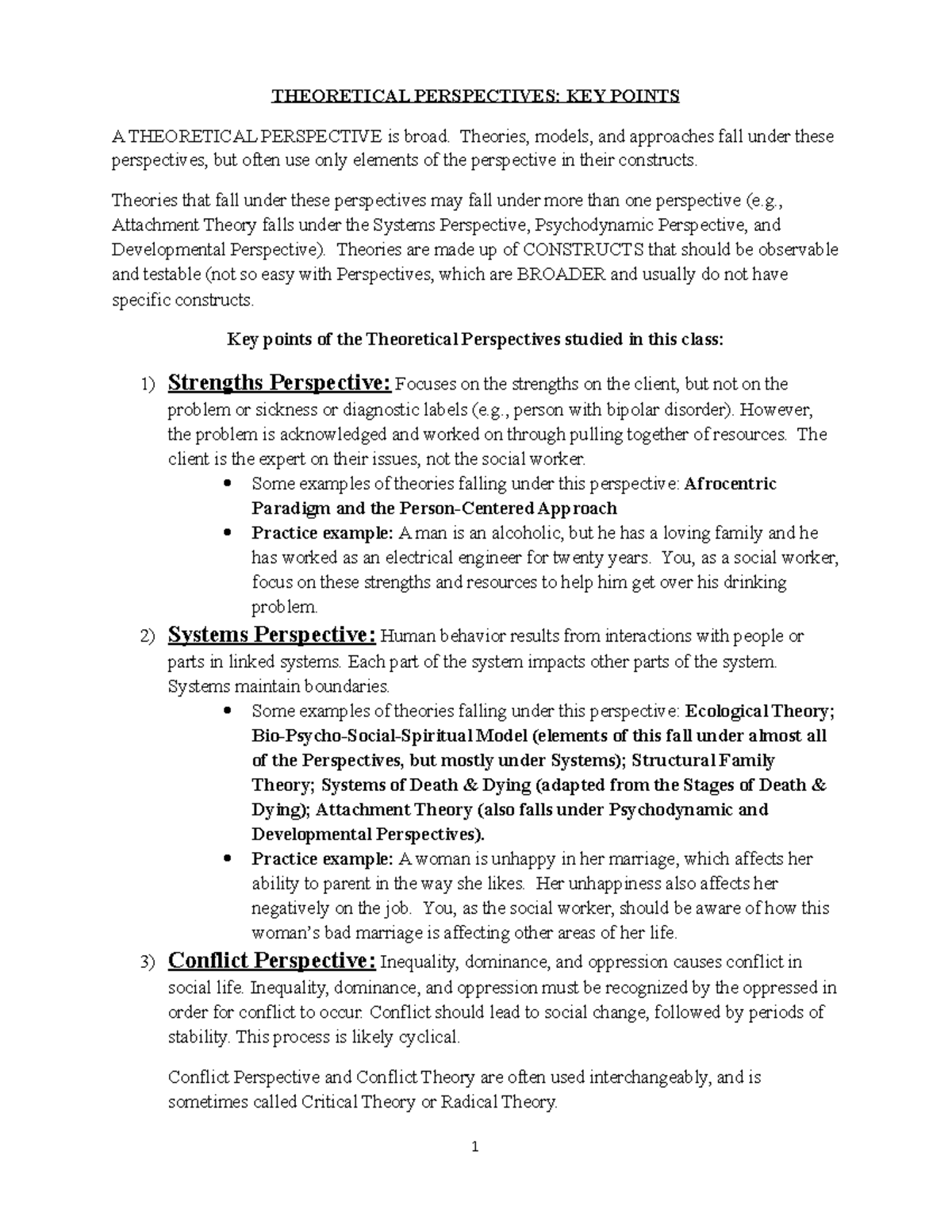 Theoretical Perspectives - THEORETICAL PERSPECTIVES: KEY POINTS A ...