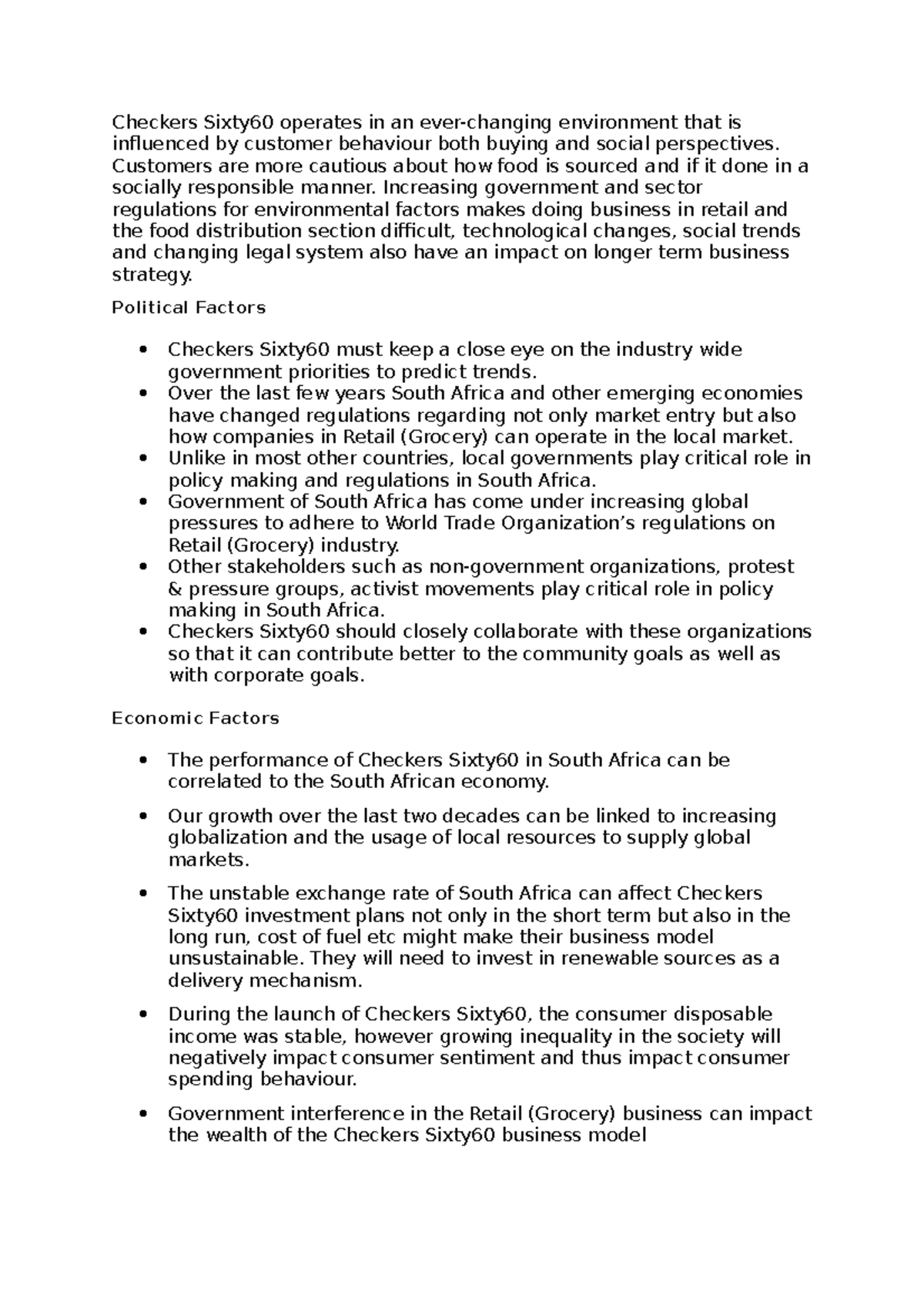 Pestle Analysis - Checkers Sixty60 operates in an ever-changing ...