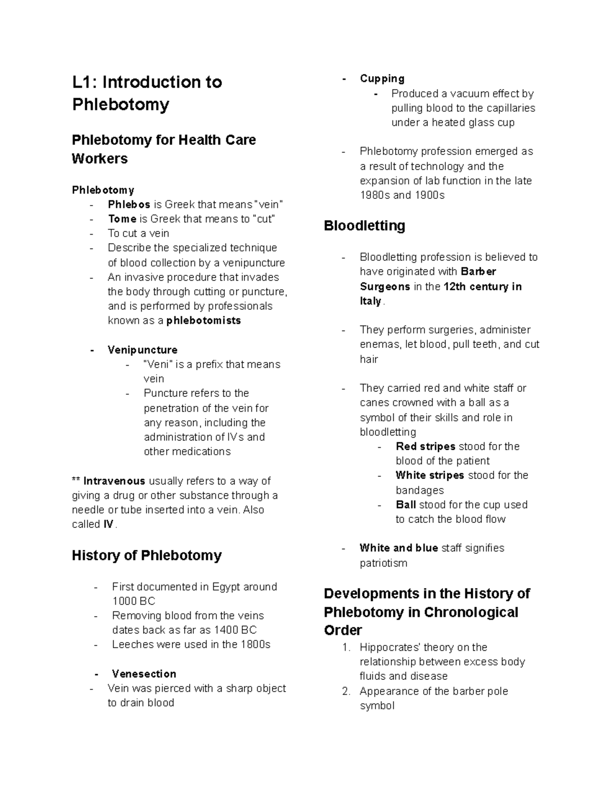 L1 Intro TO Phlebotomy - ... - L1: Introduction to Phlebotomy ...