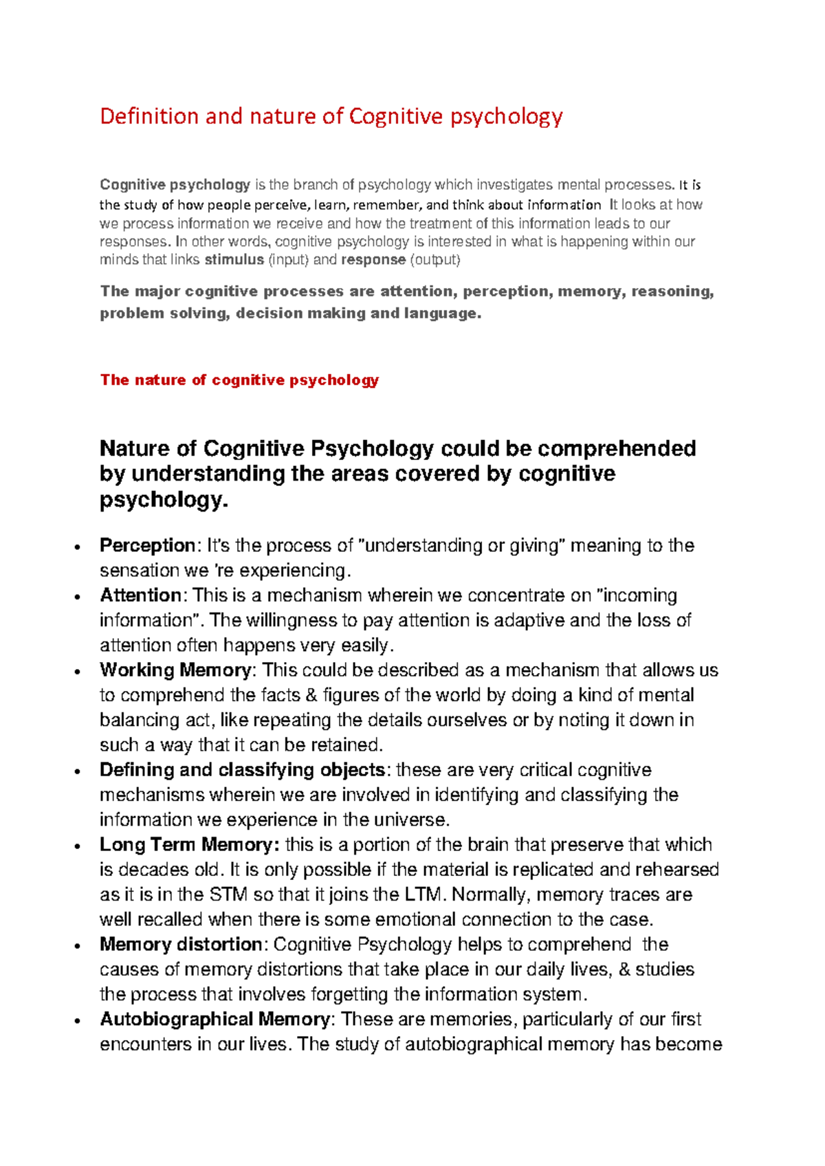 Cognitive.psycho - ... - Definition and nature of Cognitive psychology ...