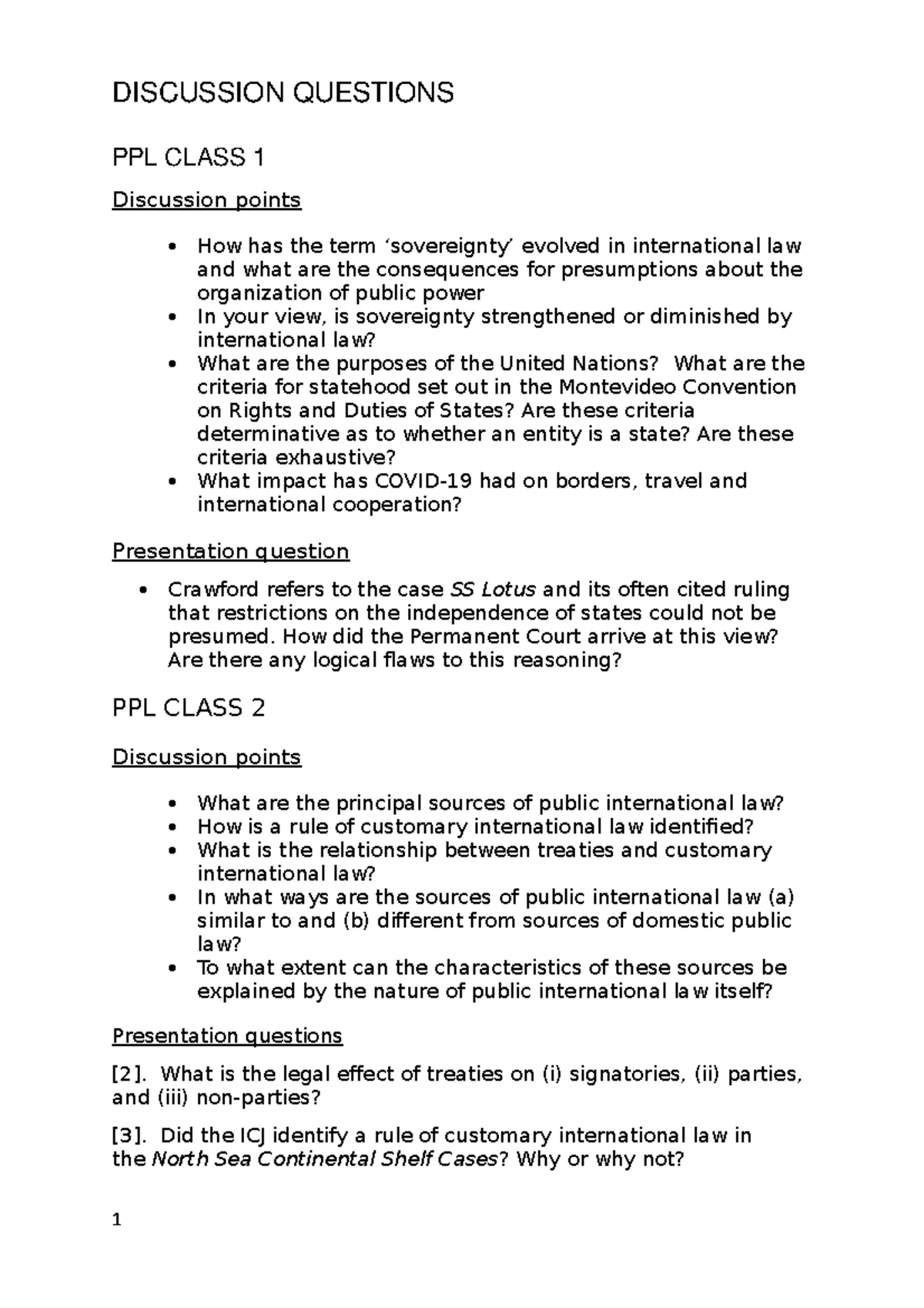 PPL Notes : Questions - DISCUSSION QUESTIONS PPL CLASS 1 Discussion ...