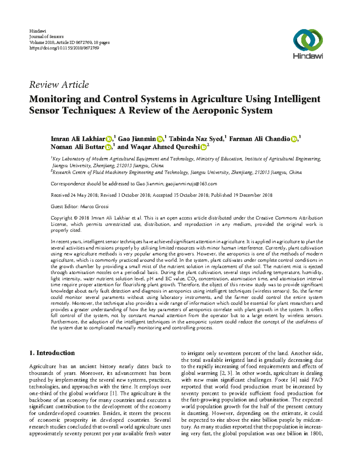 Monitoring and control systems in agriculture using intelligent sensor ...