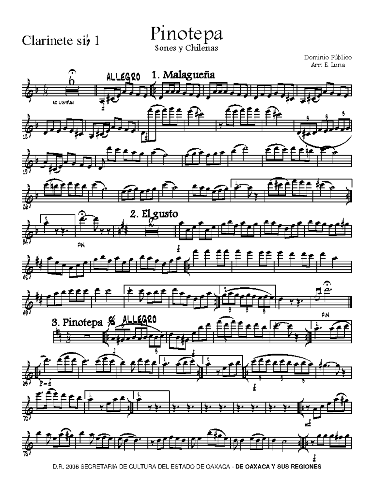 Pinotepa Nacional - & b 8 6 . . U ad libitum ı 6 f ALLEGRO T T# T T T T ...