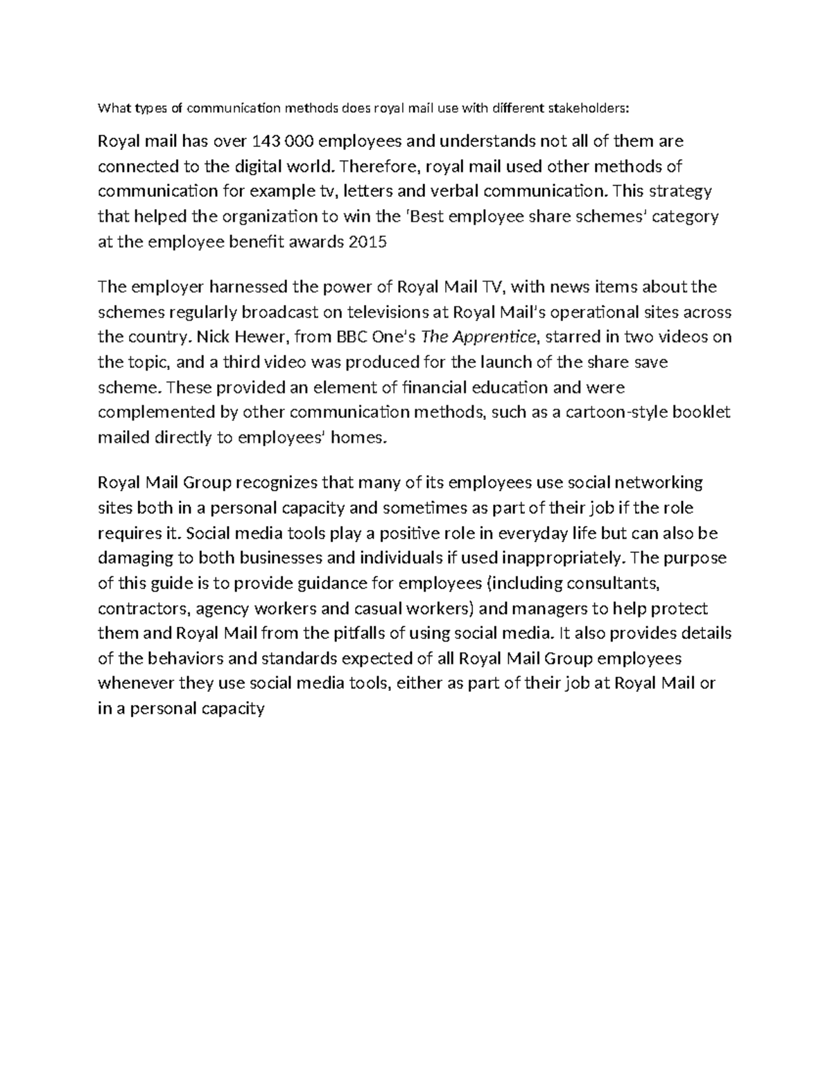What types of communication methods does royal mail use with - Copy ...