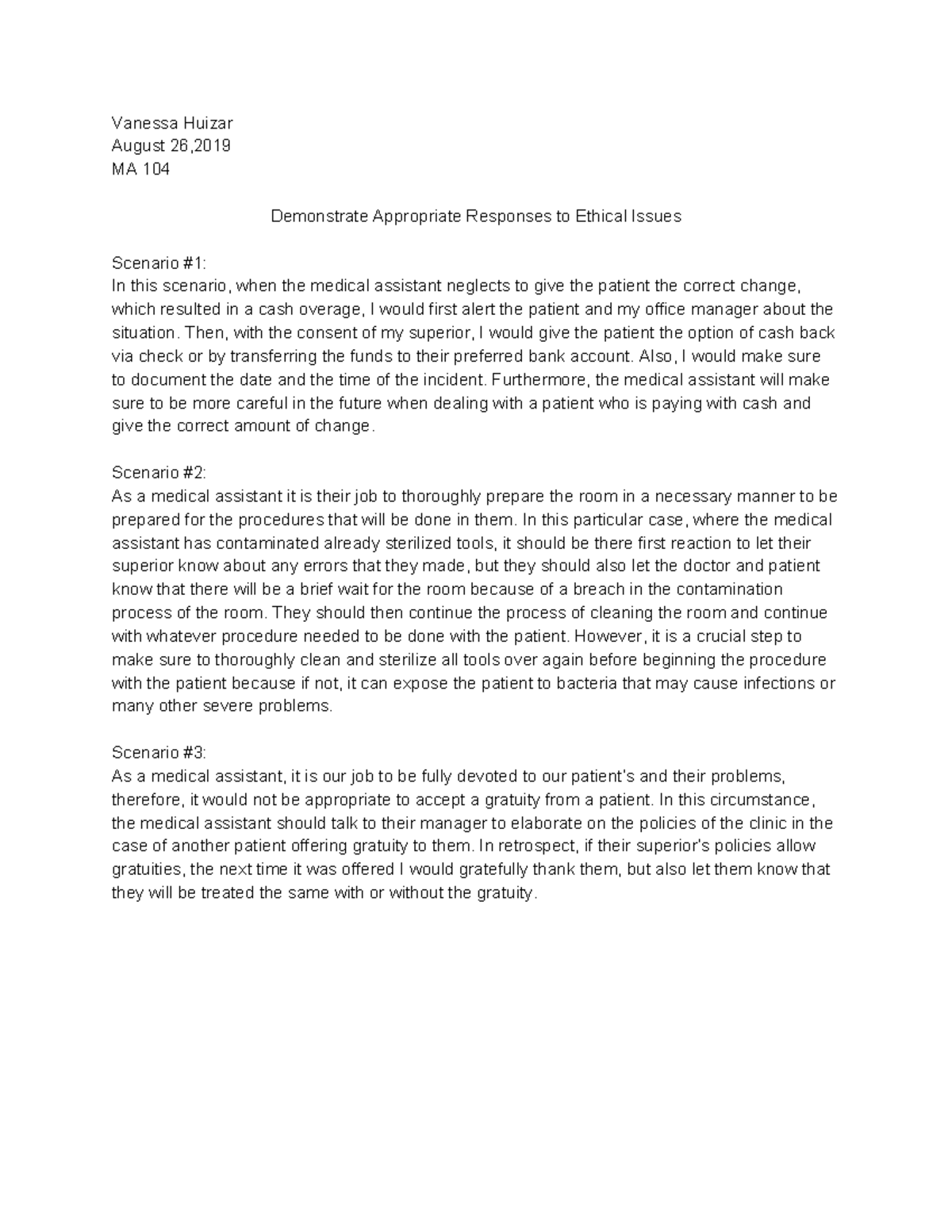 Demonstrate Appropriate Responses to Ethical Issues - Vanessa Huizar ...