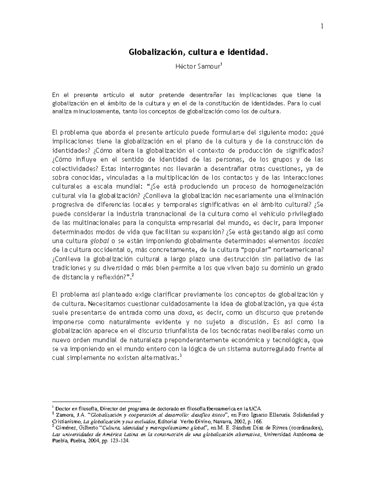 4. Globalizacion, cultura e identidad - Héctor Samour 1 En el presente ...