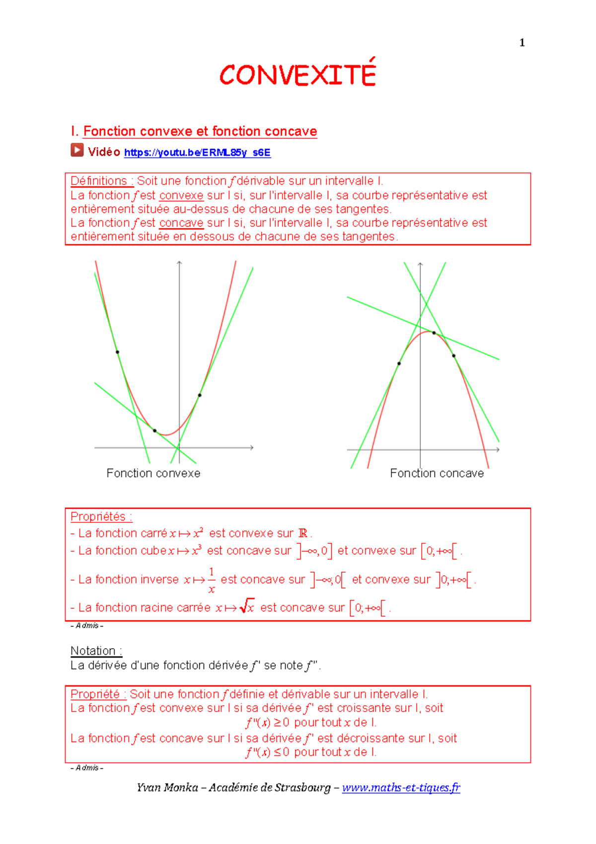 Convexite TESL - Notes de cours 1 - CONVEXITÉ I. Fonction convexe et ...