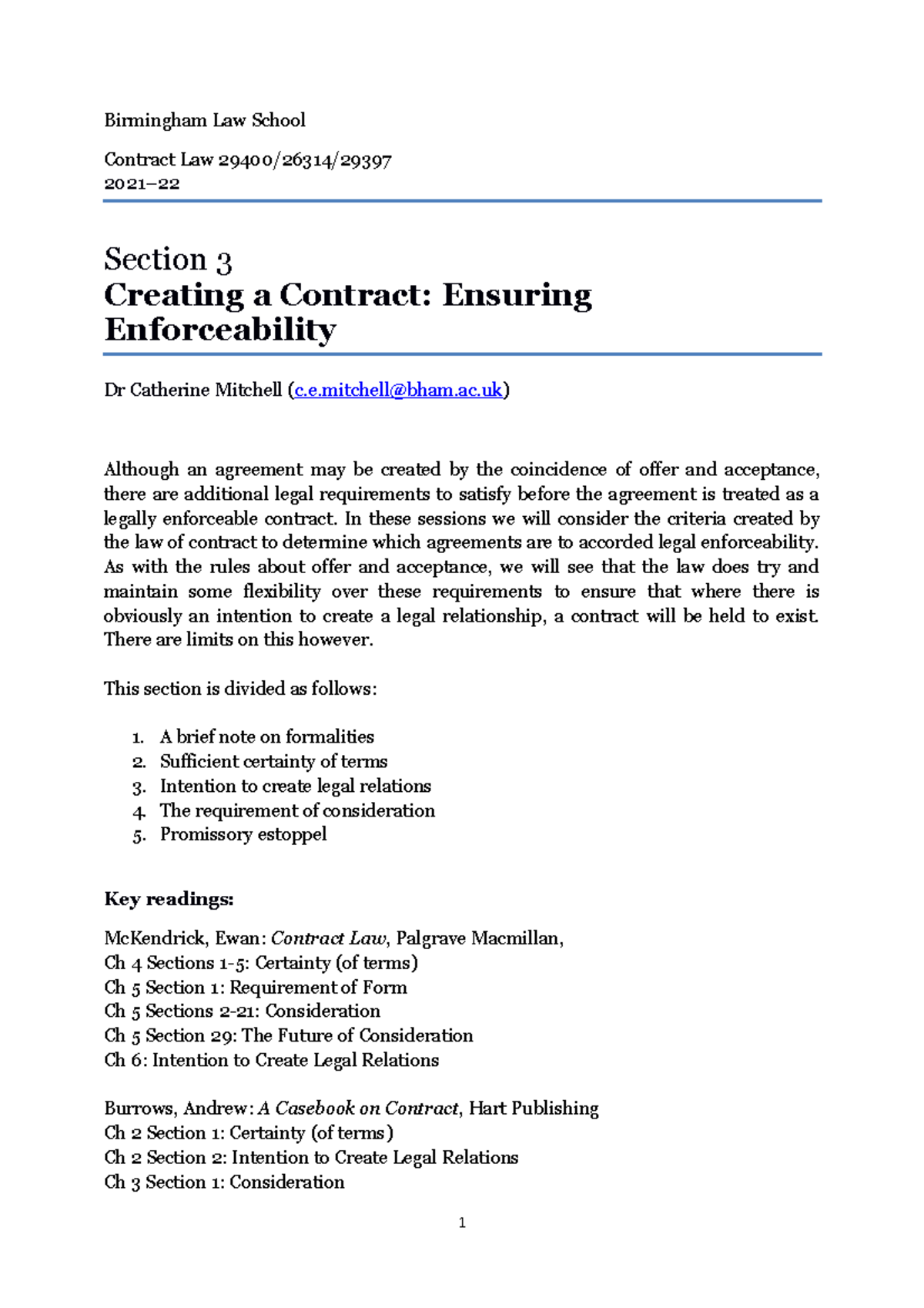 Week 2 - Creating a Contract - Ensuring Enforceability - Birmingham Law ...
