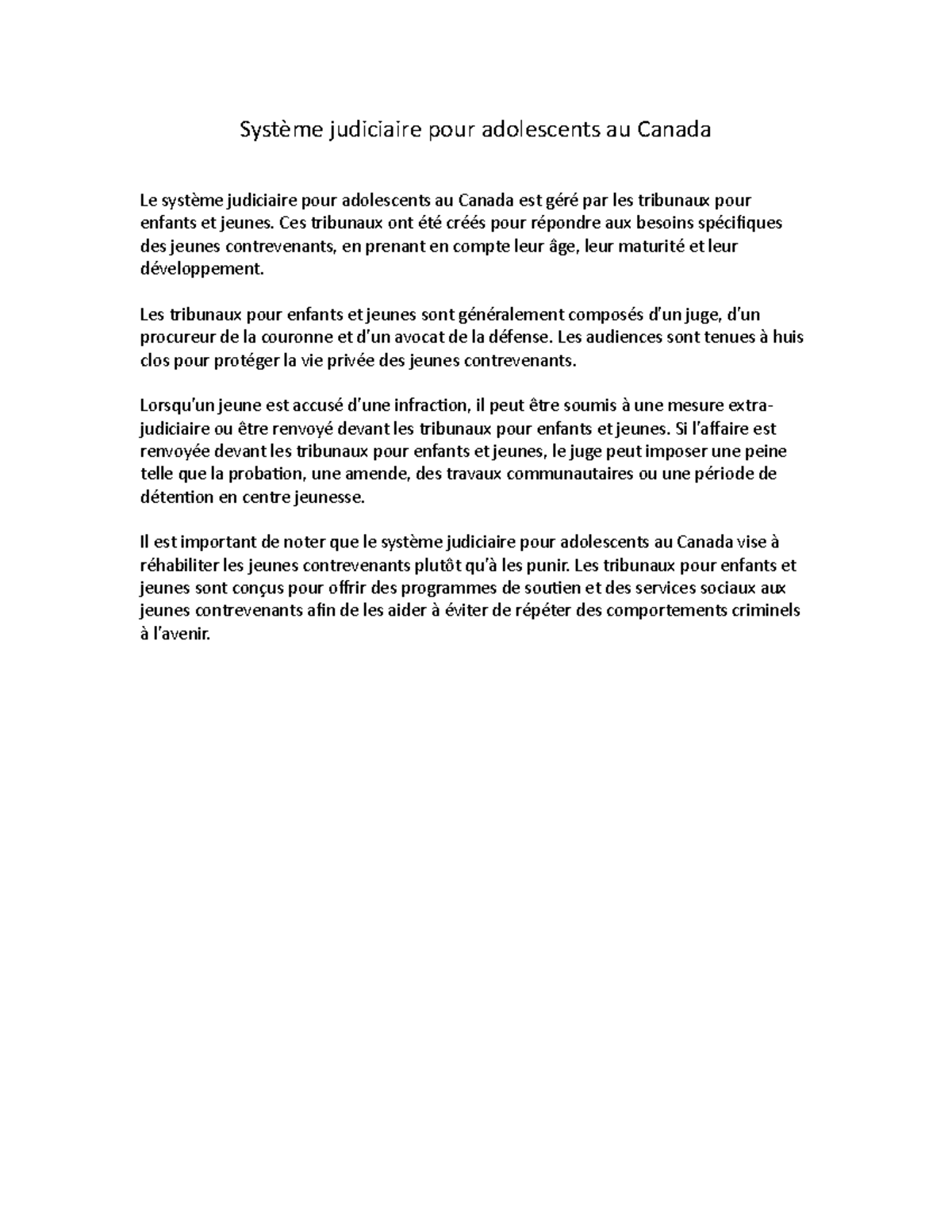 Système judiciaire pour ado au canada - Système judiciaire pour ...