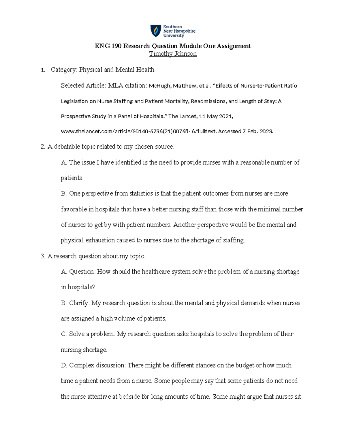 ENG 190 Research Question timothy Johnson - ENG 190 Research Question ...