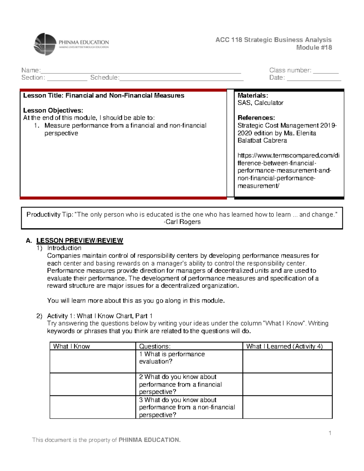 ACC 118 SAS Period 3 - Module # Name ...