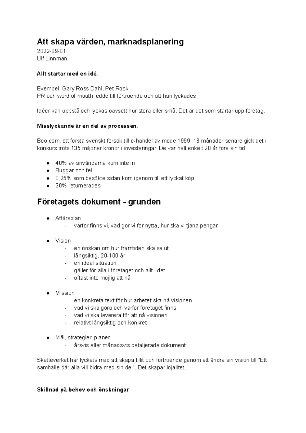 F4 Att skapa värden, marknadsplanering - Att skapa värden, marknadsplanering 2022-09- Ulf ...