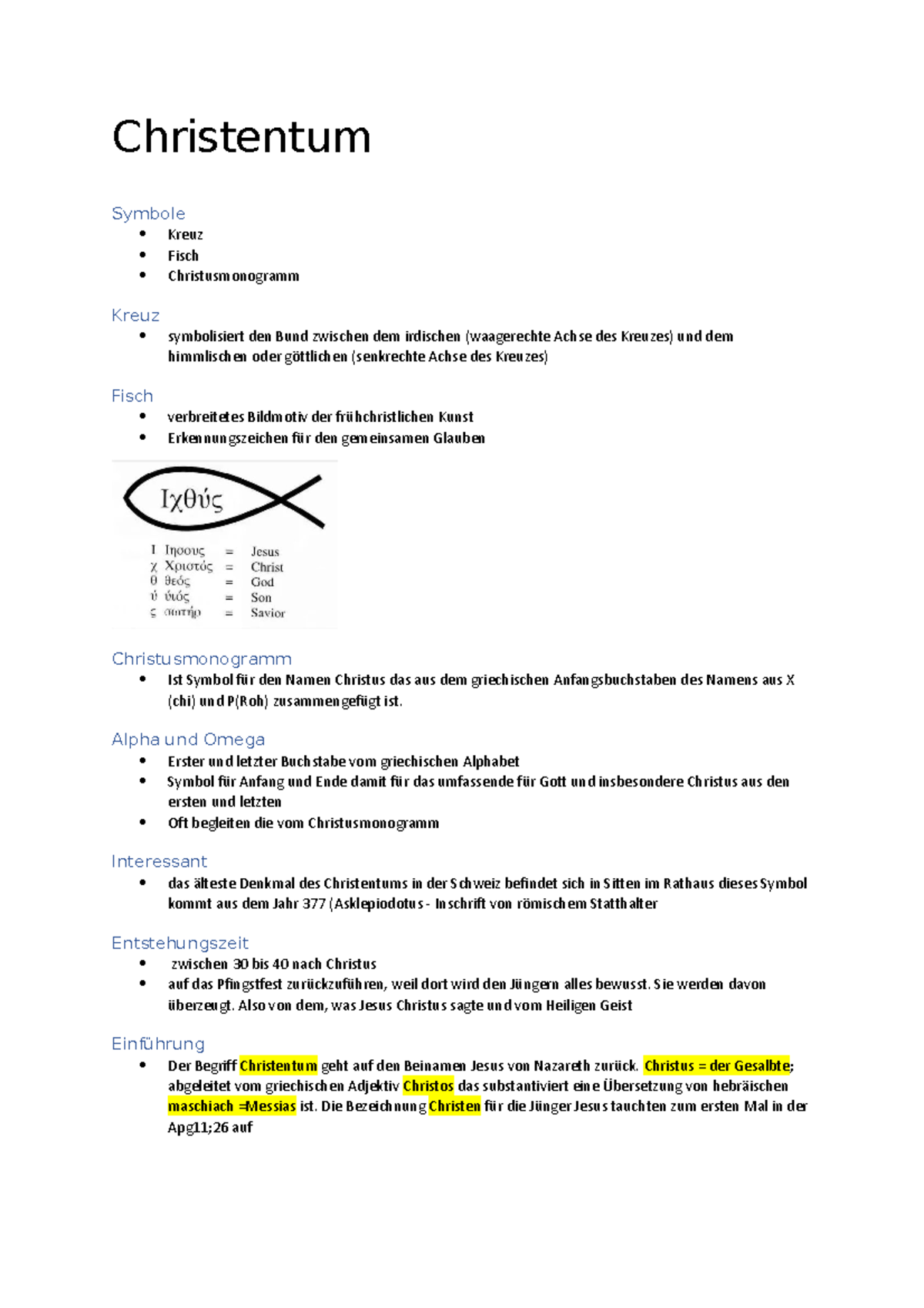 Christentum - Zusammenfassung - Christentum Symbole Kreuz Fisch ...