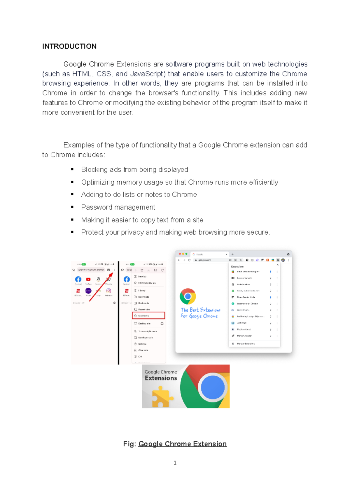 Describe ANY FIVE google chrome extension - INTRODUCTION Google Chrome Extensions are software ...