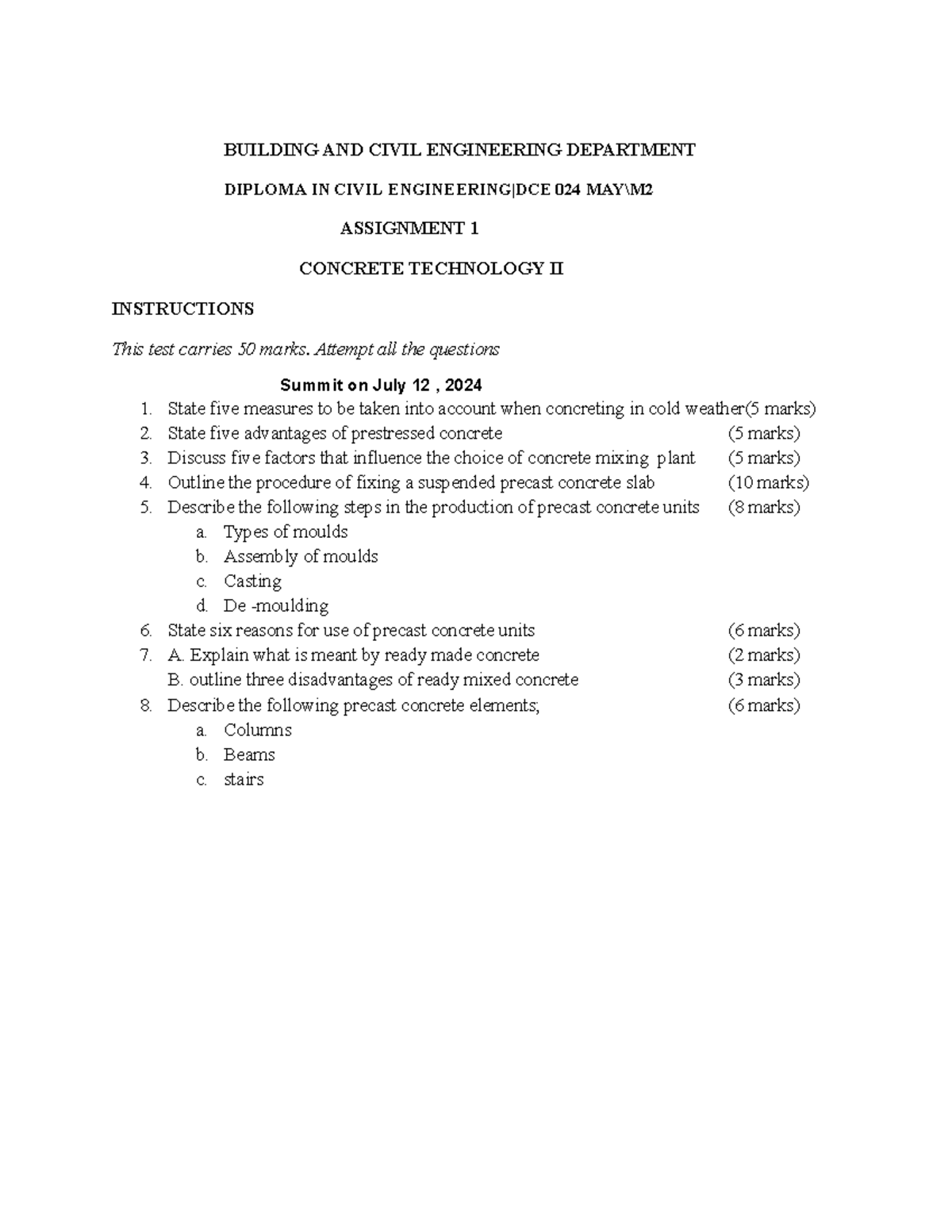 Assignment 1 Concrete Technology II - BUILDING AND CIVIL ENGINEERING ...