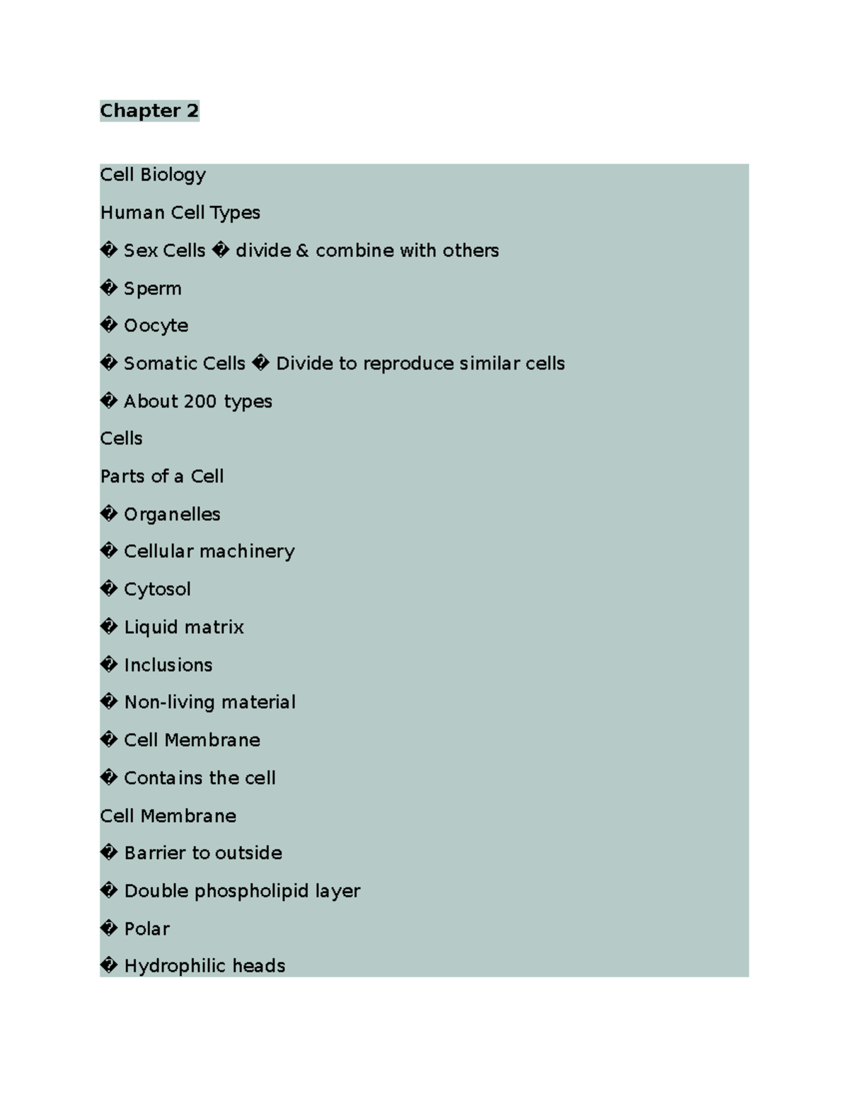 Chapter 2 cell biology - notes - Chapter 2 Cell Biology Human Cell ...