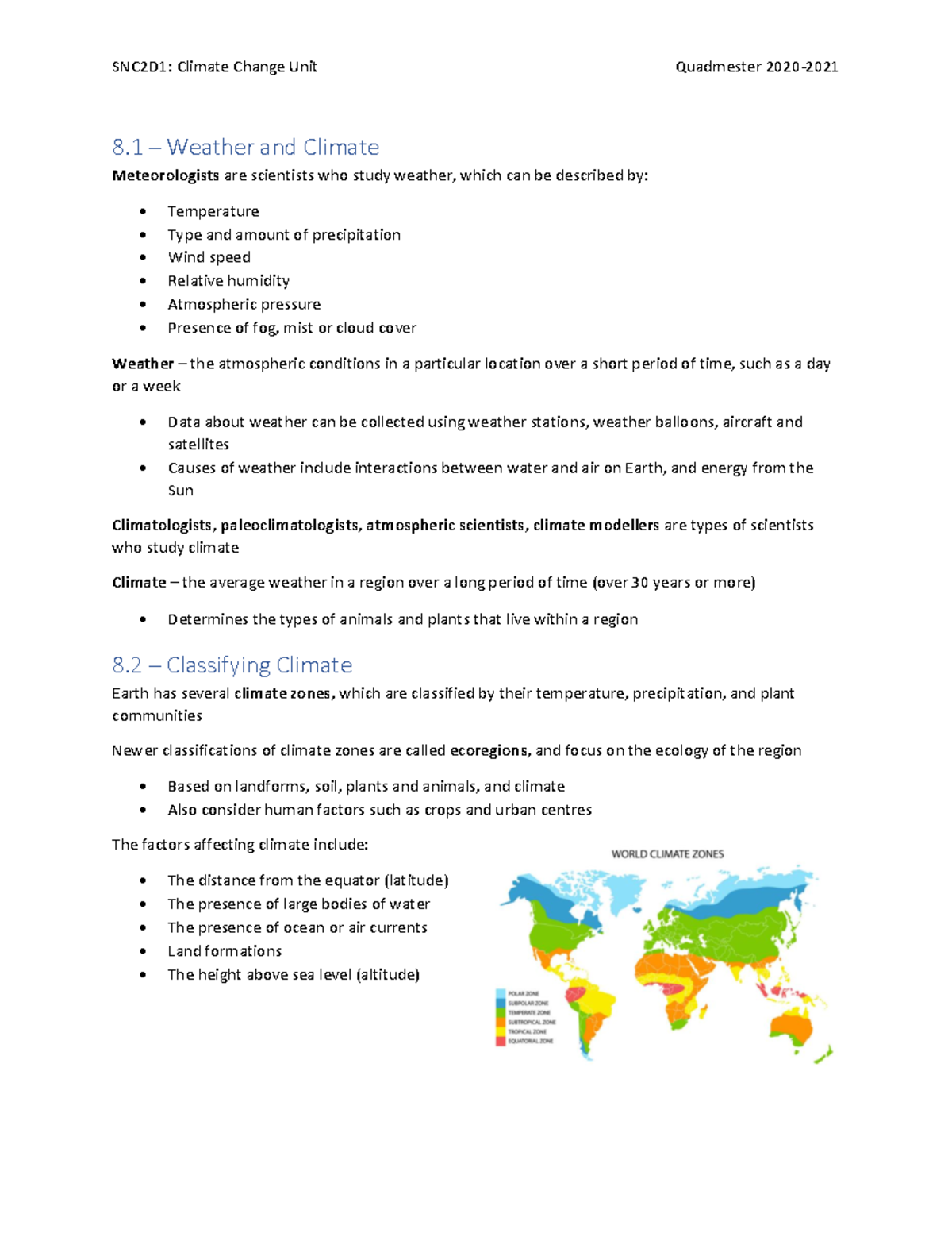 SNC2D1 - Climate Change Unit Notes - 8 – Weather and Climate ...