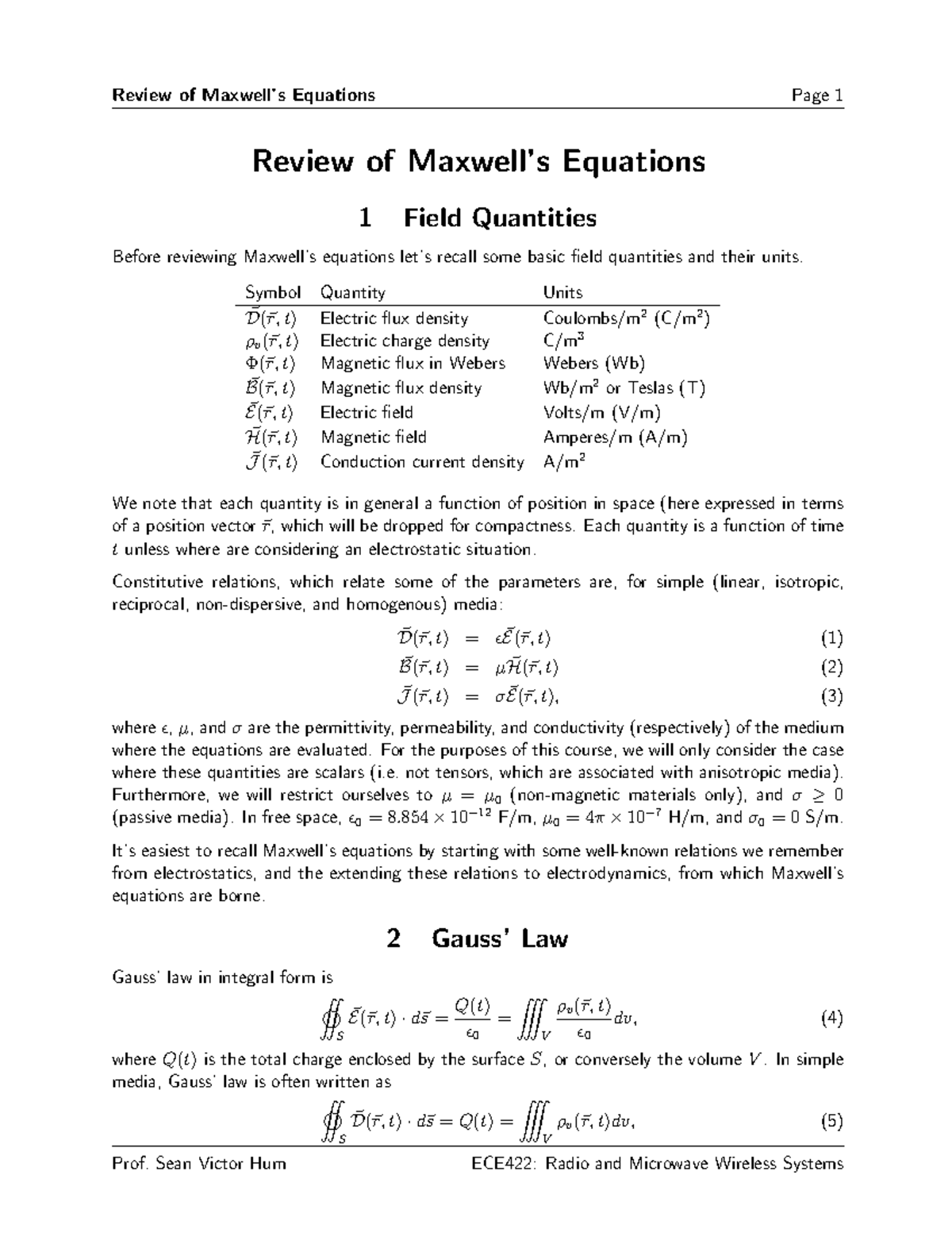 01-maxwell - 01-maxwell - Review of Maxwell’s Equations 1 Field ...