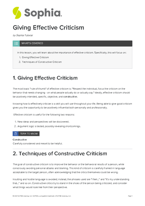 [Solved] Why should criticism be objective A So the recipient ...