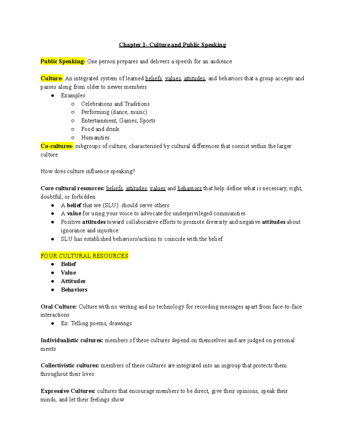 Public Speaking Notes - Chapter 1- Culture and Public Speaking Public ...
