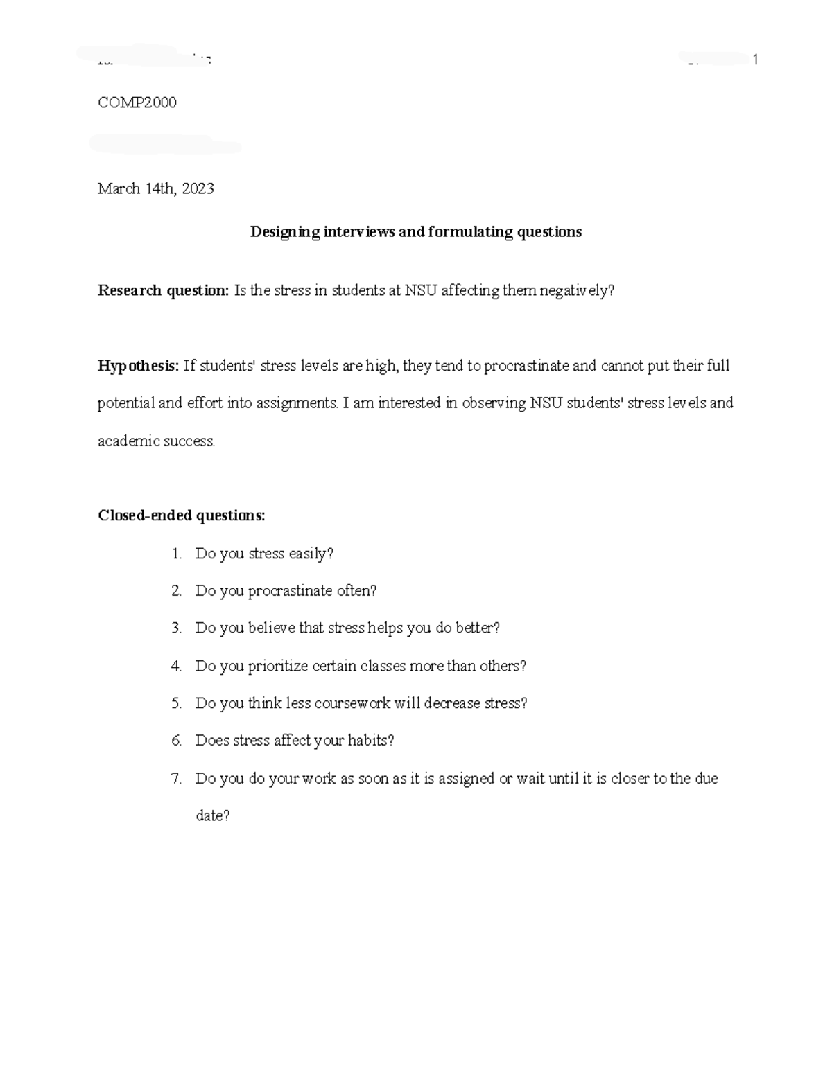 Designing interviews and formulating questions COMP2000 - Isabela ...