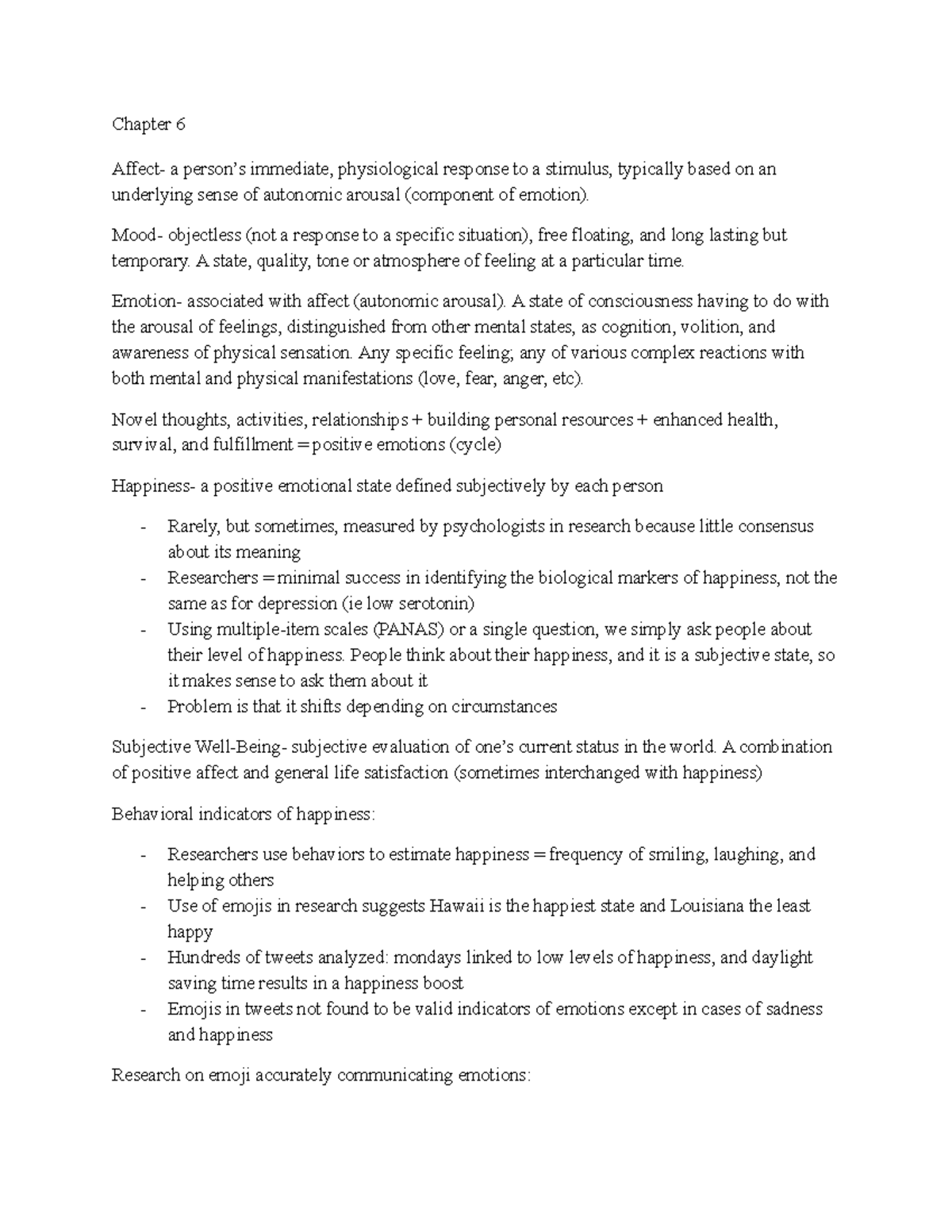 Positive Psych Study Guide Test #2 - Chapter 6 Affect- a person’s ...
