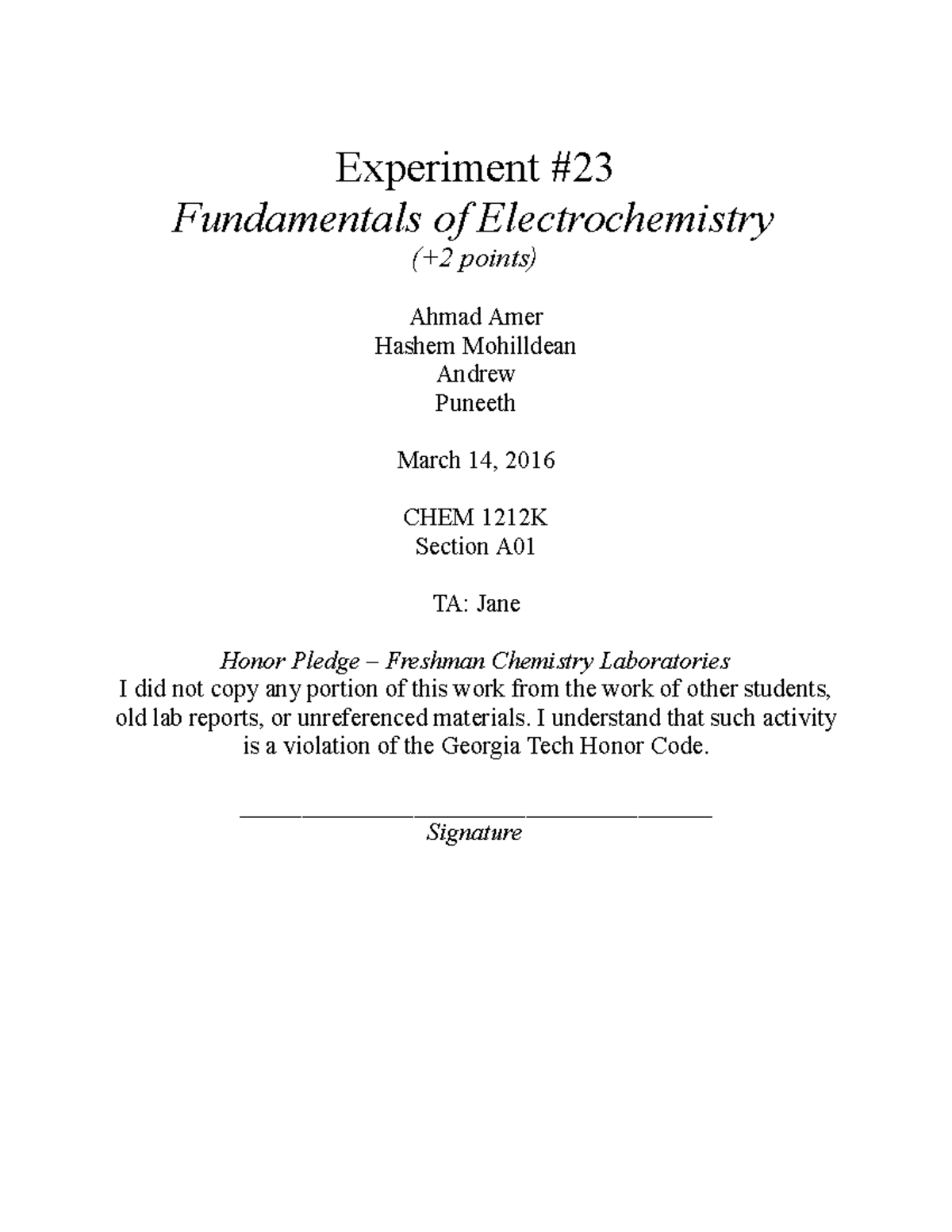 Seminar Assignments, Experiment 23 - Experiment Fundamentals of ...