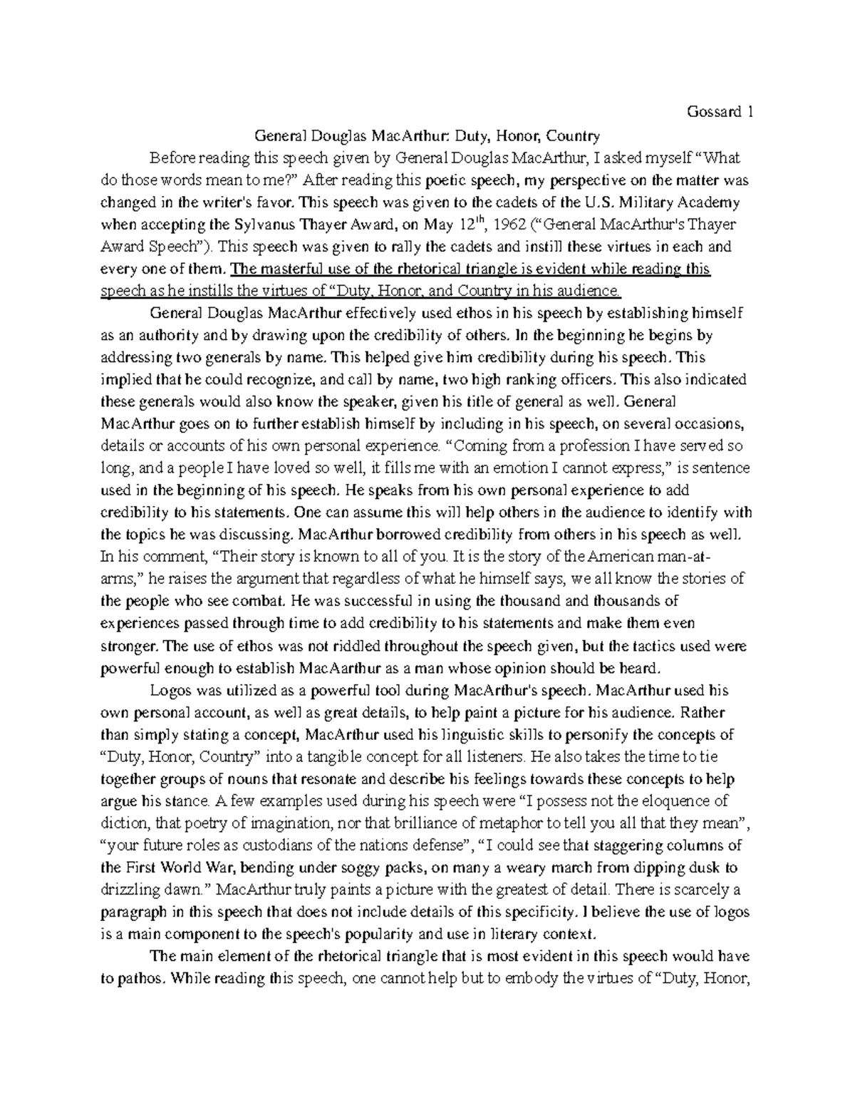 Week-3-rhetorical-analysis-essay-duty-honor-country 1 - Gossard 1 ...
