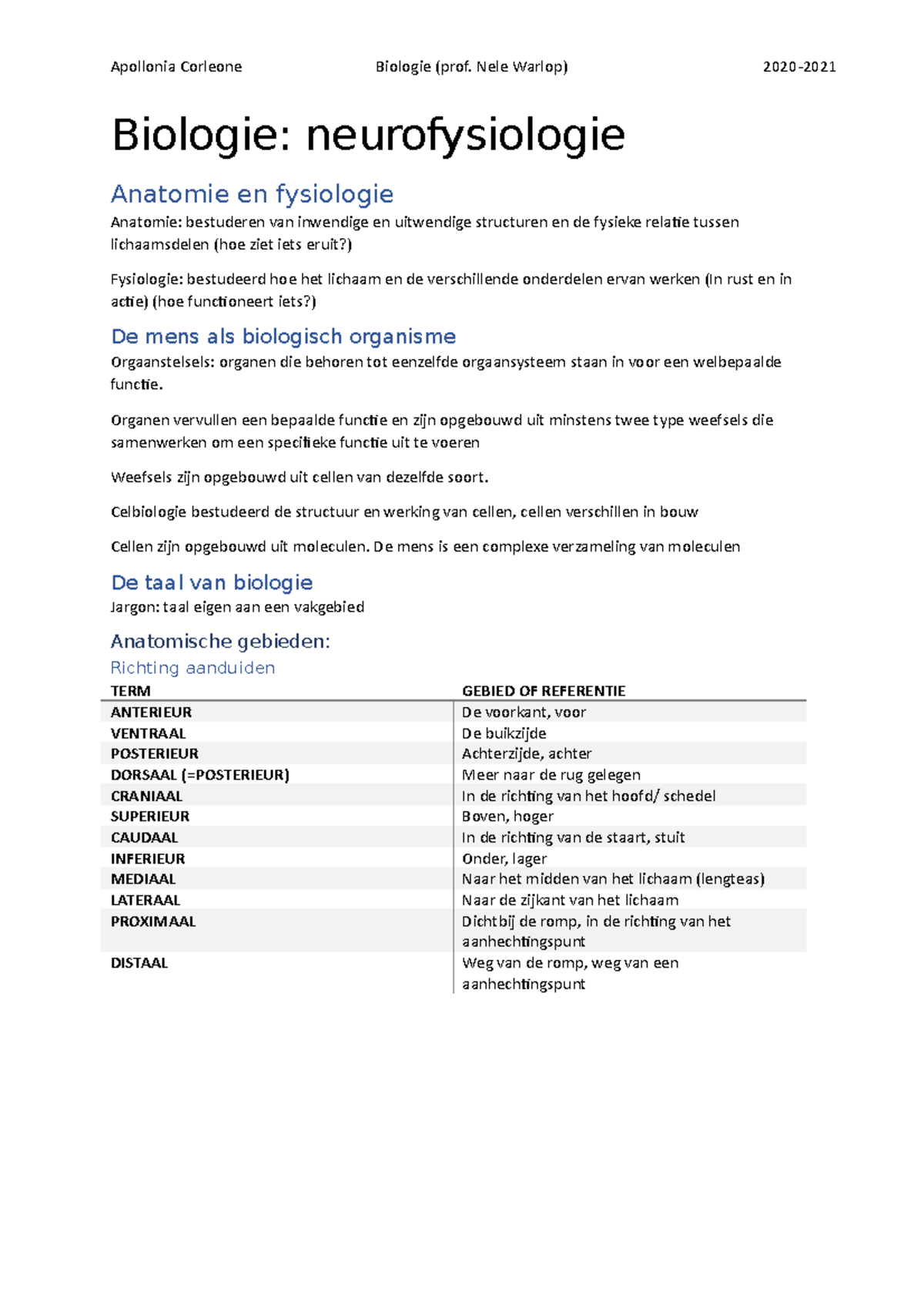 Biologie (deel, neurofysiologie) (tweede deel vdie vak) - Biologie ...