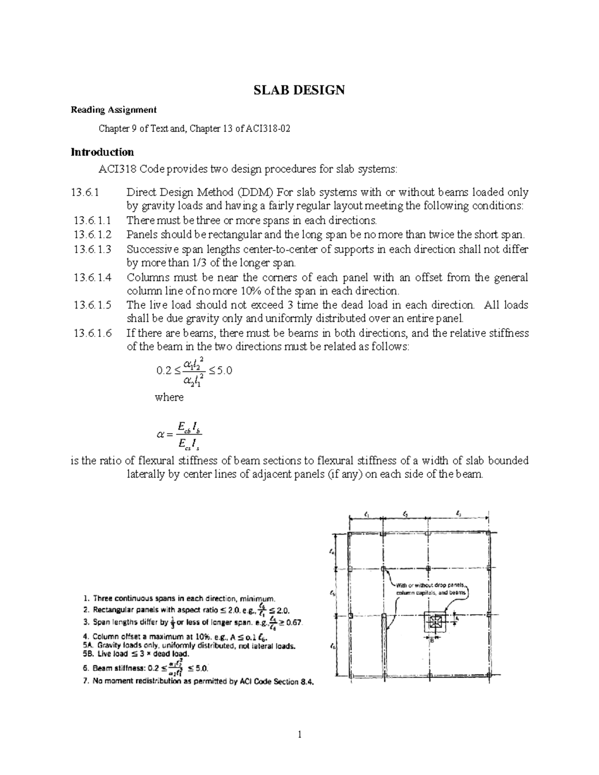 H slabs - SLAB DESIGN Reading Assignment Chapter 9 of Text and, Chapter ...