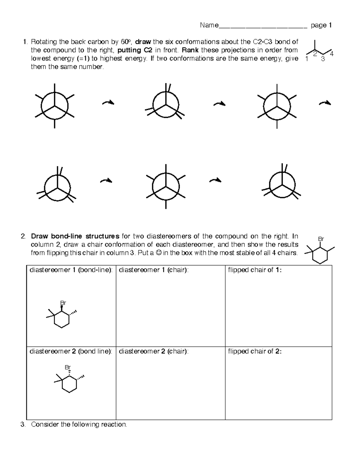 Practice quiz 3 Newman projections and fischer projections - Name ...