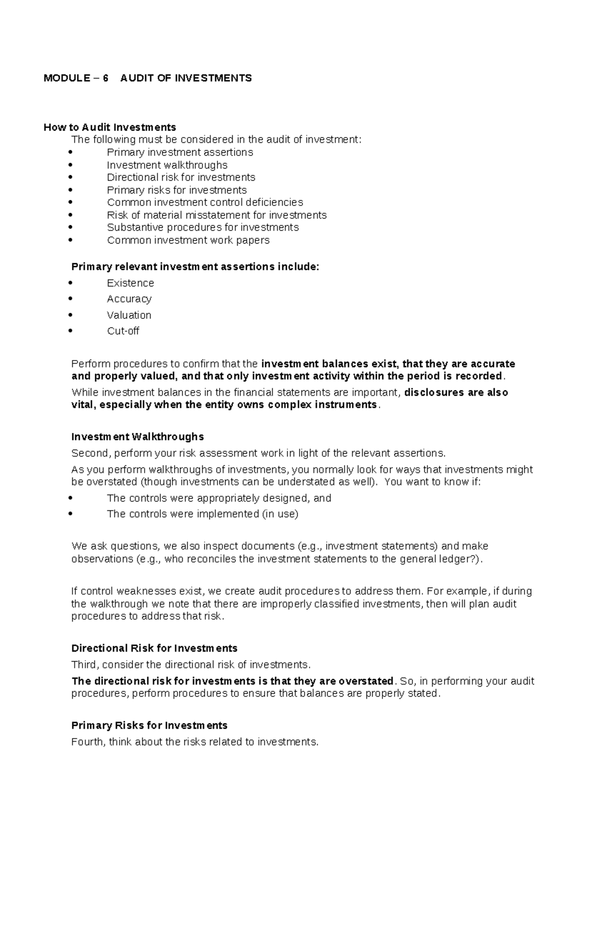 Module-6-audit-of-investments compress - MODULE – 6 AUDIT OF ...