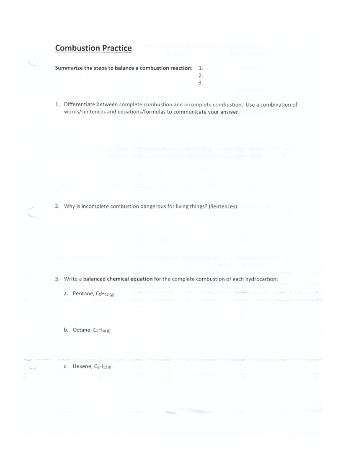 Practice of Combustion lesson, in class material - Combustion Practice ...