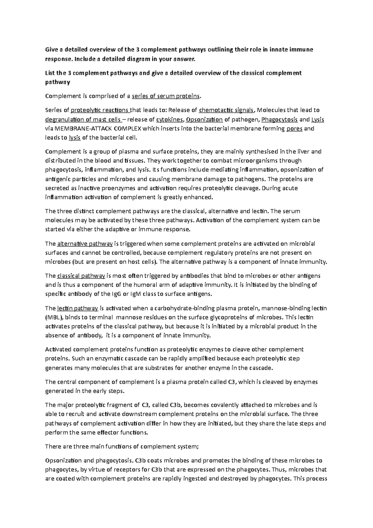 Complement essay - Give a detailed overview of the 3 complement ...