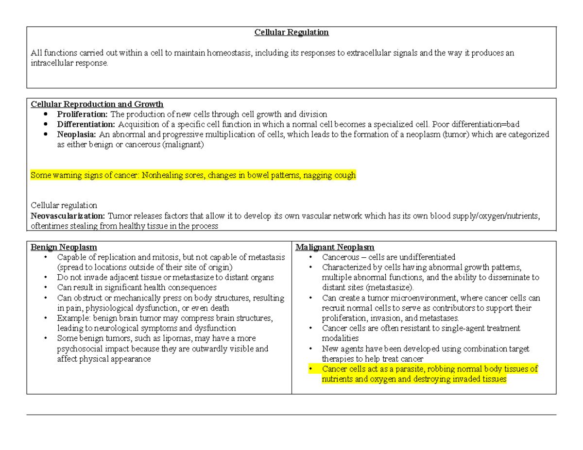 Week 2 Note Taking Template - Cellular Regulation All functions carried ...