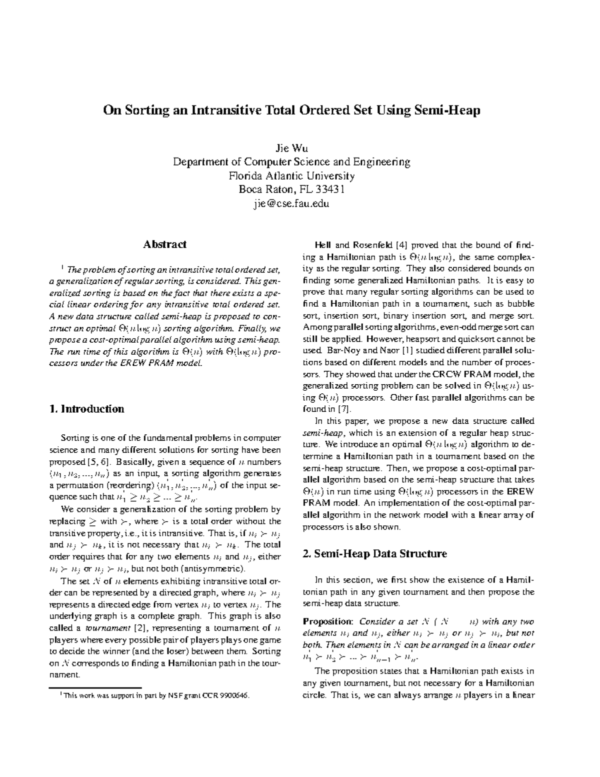 On Sorting an Intransitive Total Ordered Set Using Semi-Heap - fau ...