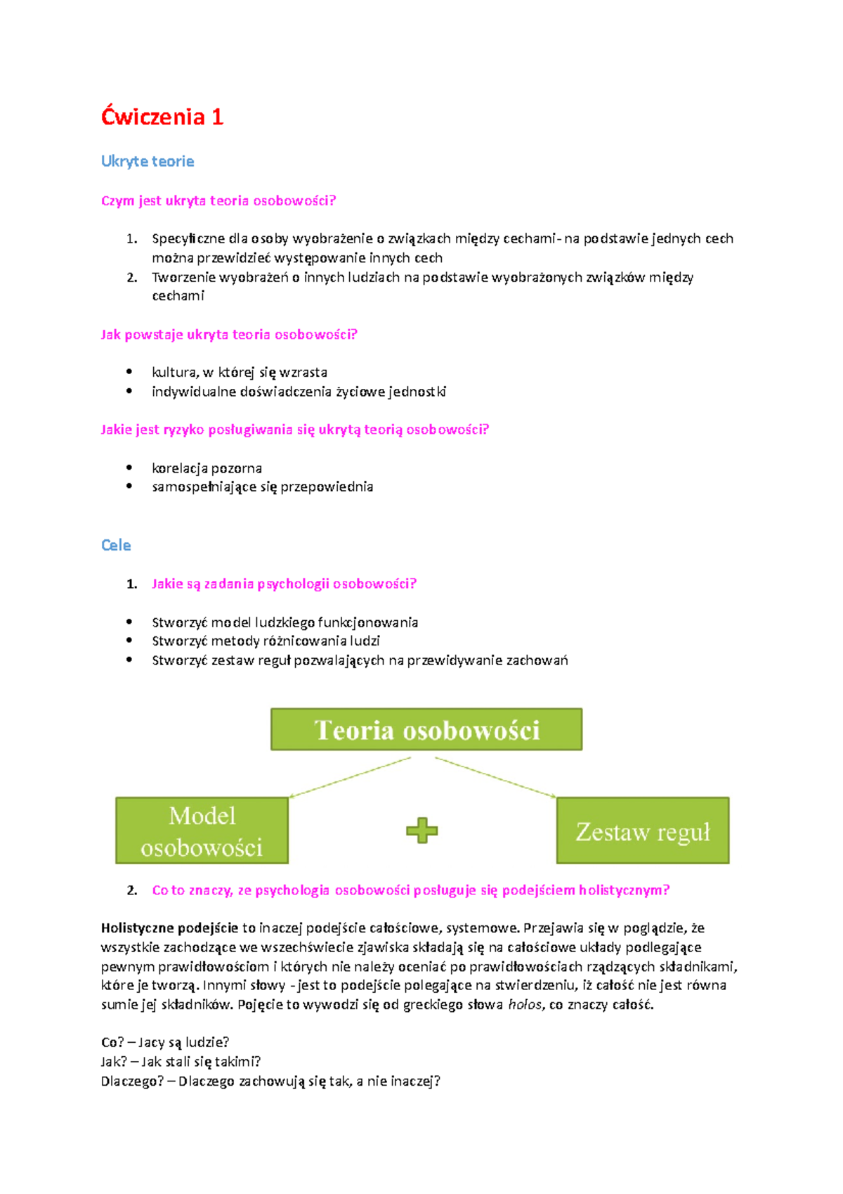 Psychologia osobowości ćwiczenia 1 - Ćwiczenia 1 Ukryte teorie Czym jest ukryta teoria ...