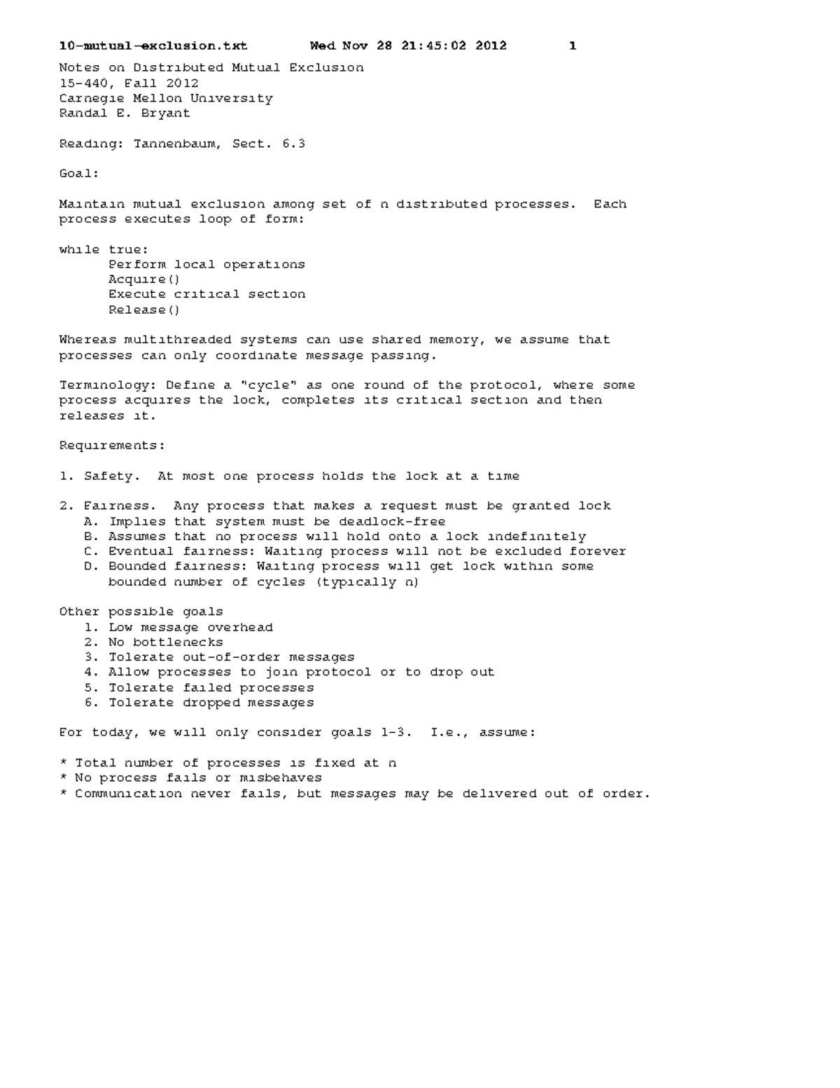 10-mutual-exclusion Distributed Systems Lecture slides, lecture 10 ...