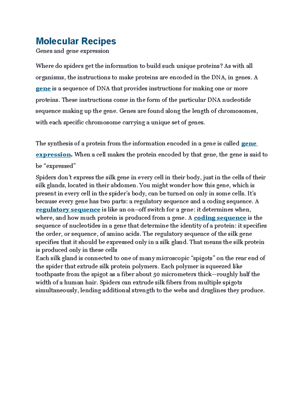 Bio ch. 8.2- Molecular Recipes - Molecular Recipes Genes and gene ...