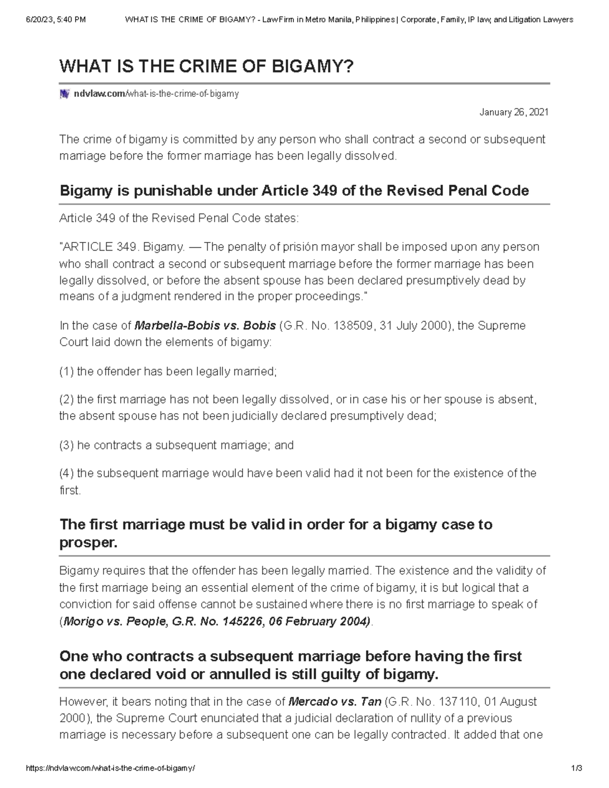 WHAT IS THE Crime OF Bigamy - Law Firm in Metro Manila, Philippines ...