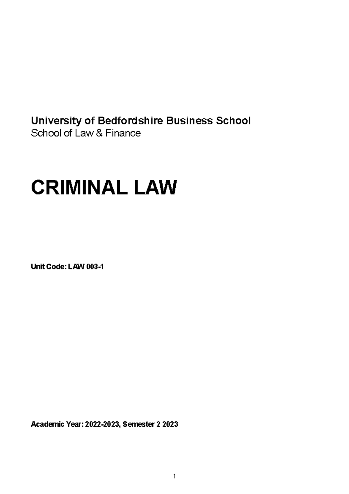 Criminal Law Unit Handbook 2023, Semester 2 - University of ...