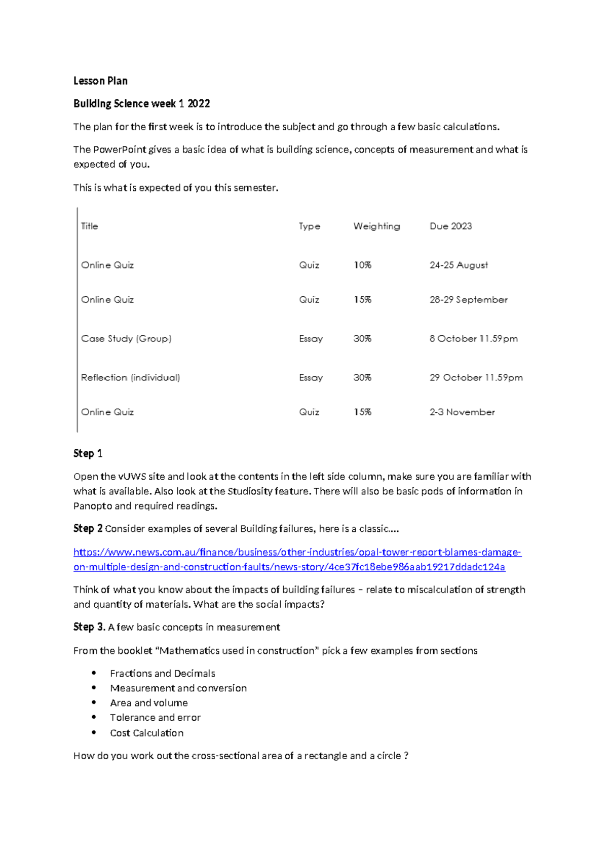 Tutorial 1 Lesson Plan 2023 Student view(1) - Lesson Plan Building ...
