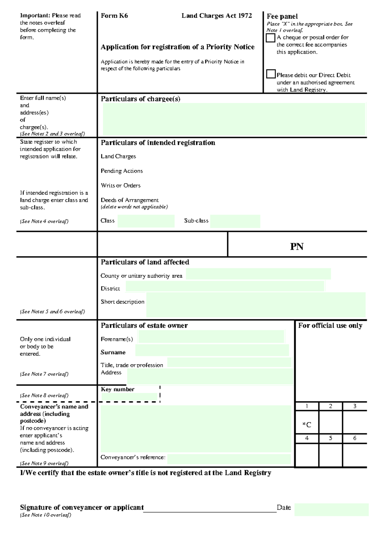 Form K6 (Application for Registration of a Priority Notice) - Important ...