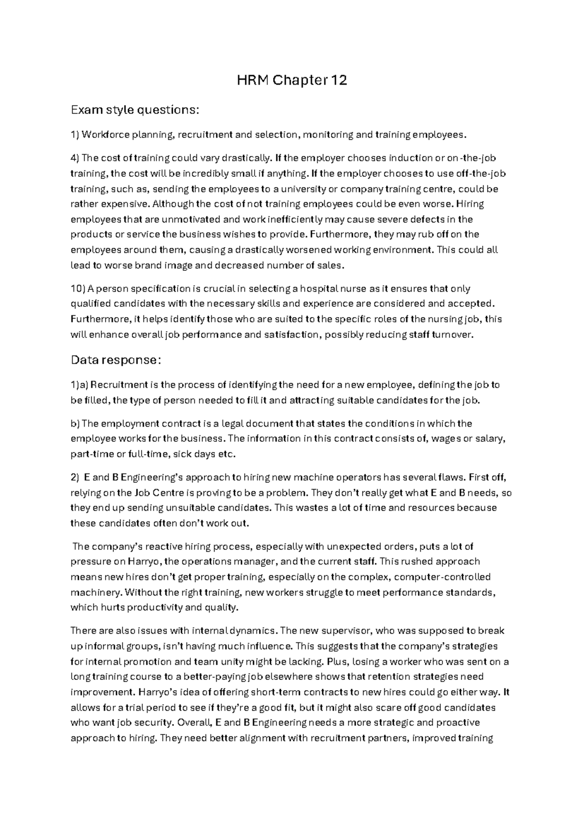 Human Recourse Management Chapter 12 - HRM Chapter 12 Exam style questions: Workforce planning ...